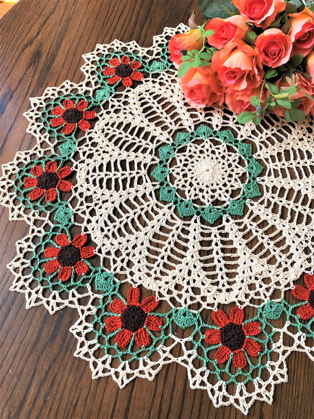 Crochet Doily, 25 Inches Round Doily, Fall Season Accessories, Autumn ...