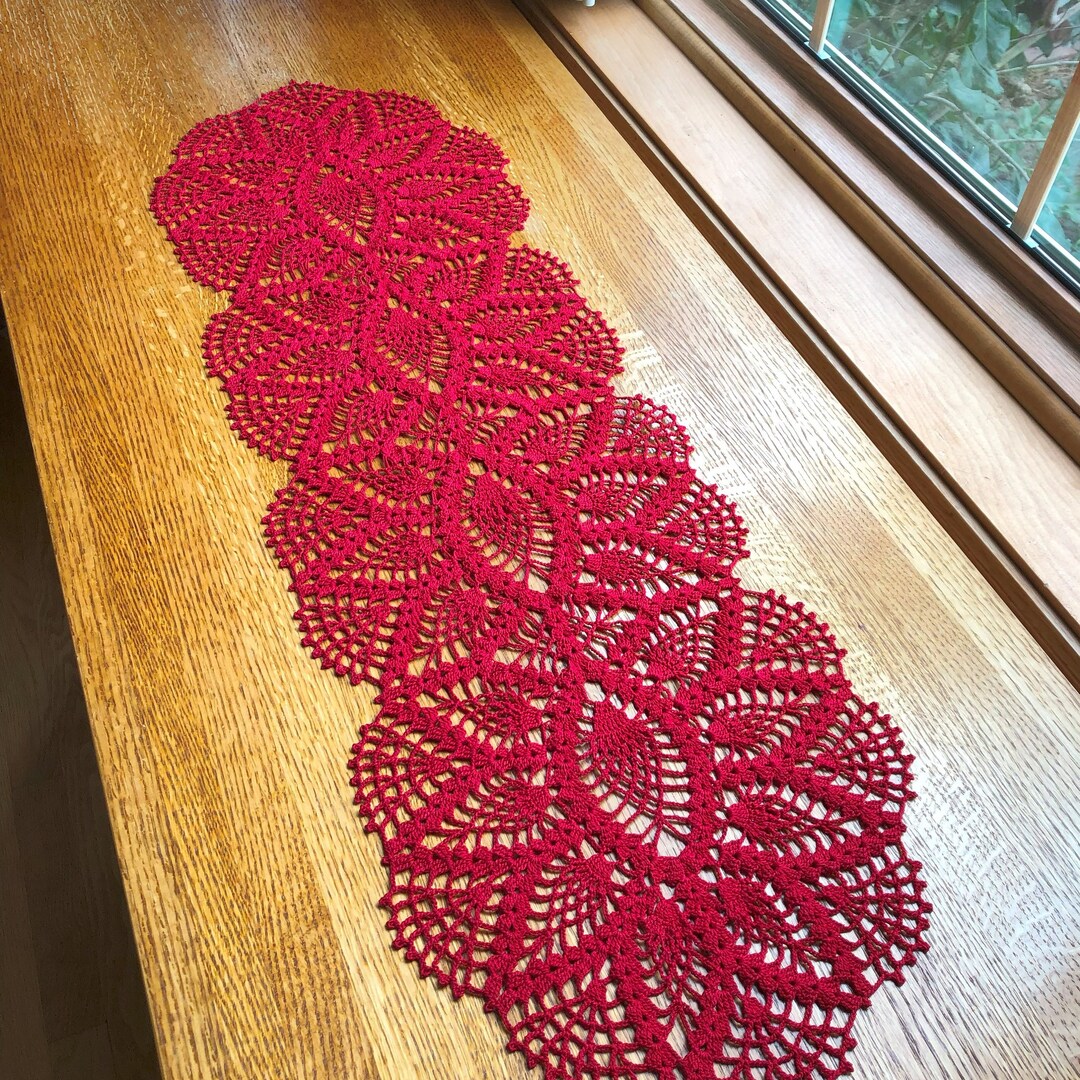 Handmade Crochet Table Runner: Red Vintage Pineapple Doily - Etsy
