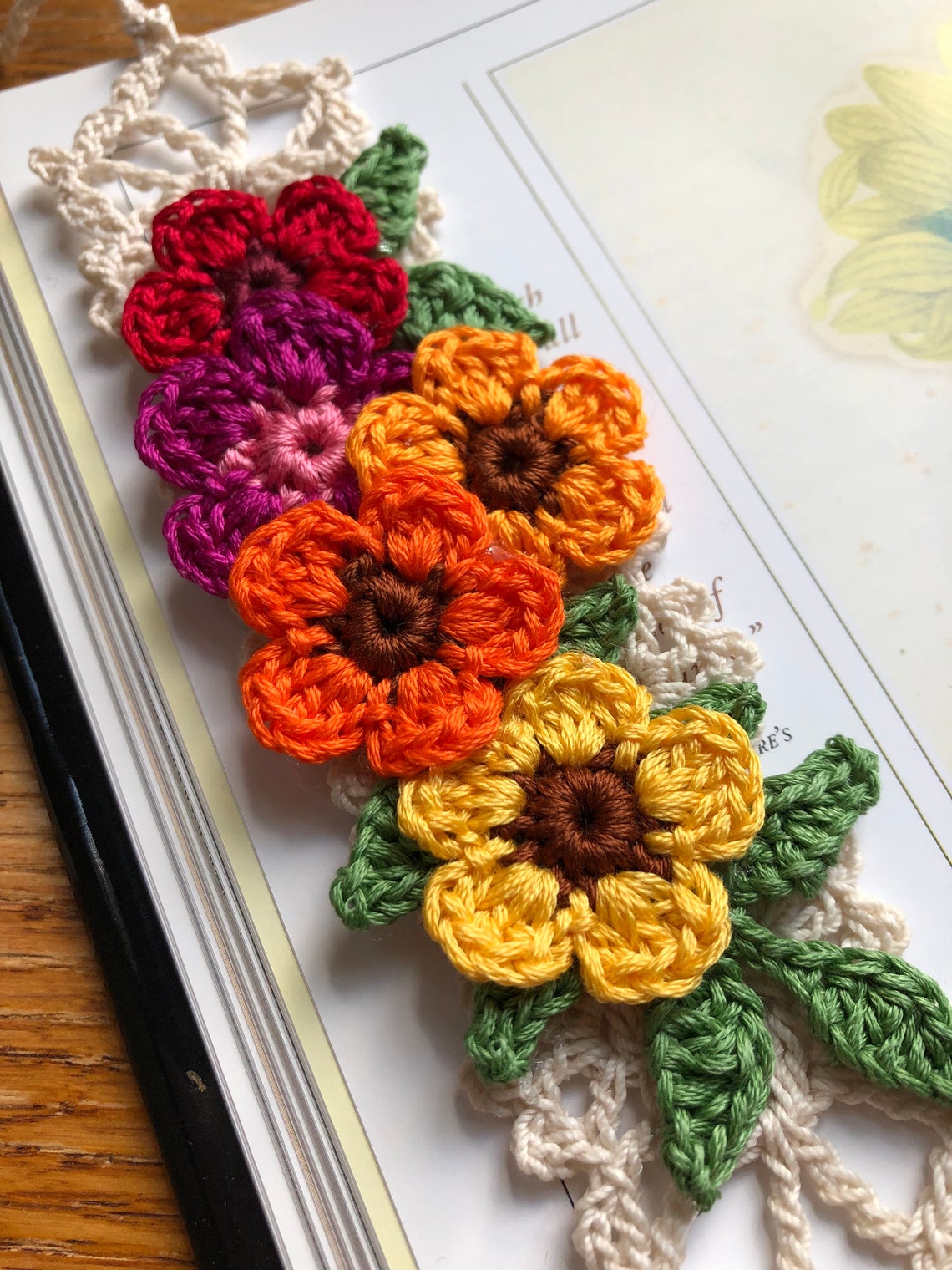 Crochet Floral Bouquet Bookmark: Handmade Cotton Fall Colors, Bookmarks ...