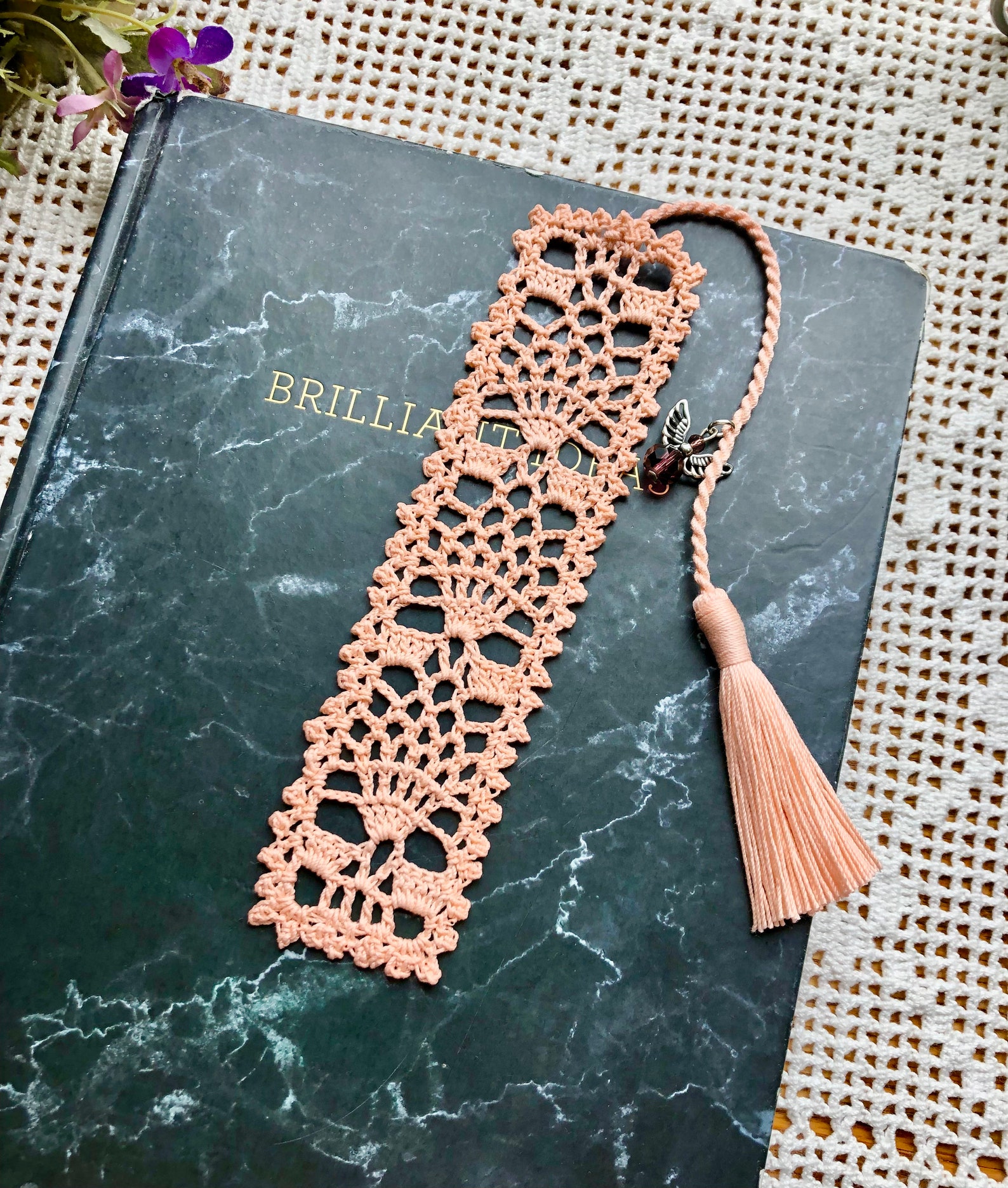 Crochet Bookmark Bookmarks With Angel Charm Book Club - Etsy