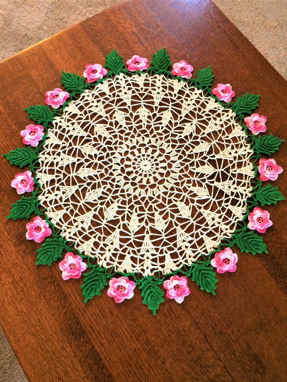 Crochet Doily Made to Order Doily Crochet Pink Rose Doily - Etsy