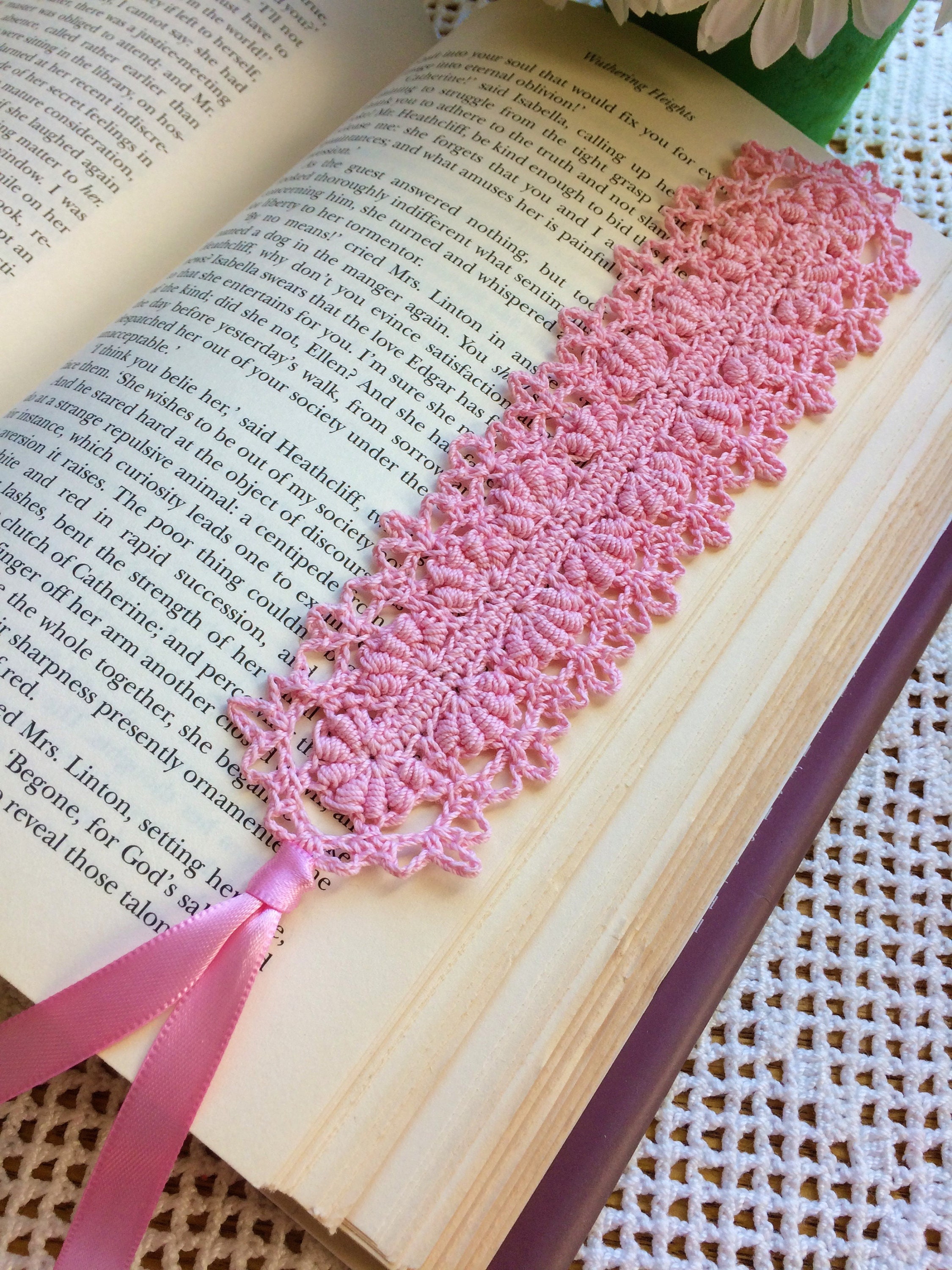 Crochet Bookmark Bookmark With Pink Ribbon Handmade - Etsy