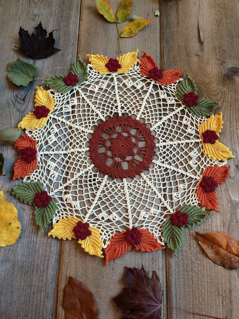 Handmade Crochet Fall Doily: Autumn Home Decor, 16 Inch Round - Etsy