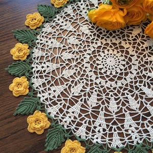 Crochet Doily Made to Order Crochet Rose Doily Roses and Leaves Doily ...
