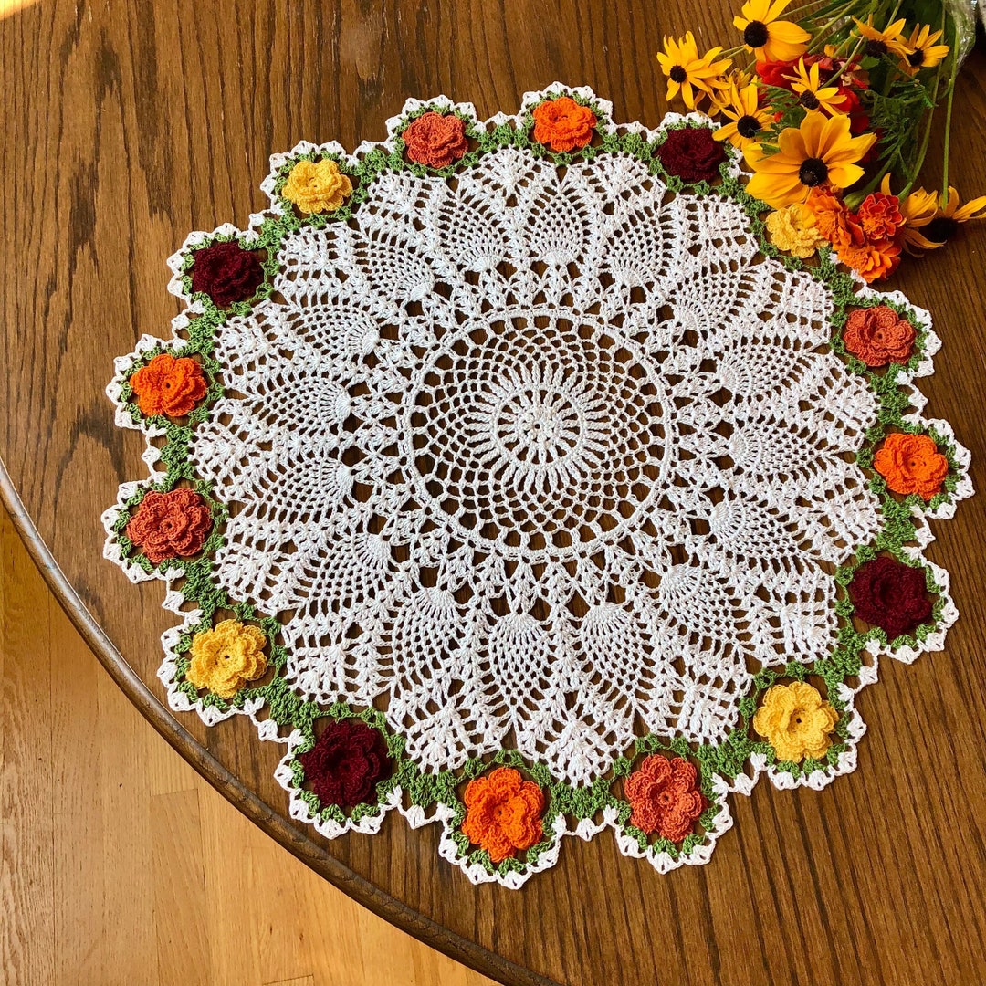 Crochet Doily: 22" Fall Colors, Modern Farmhouse Decor - Etsy
