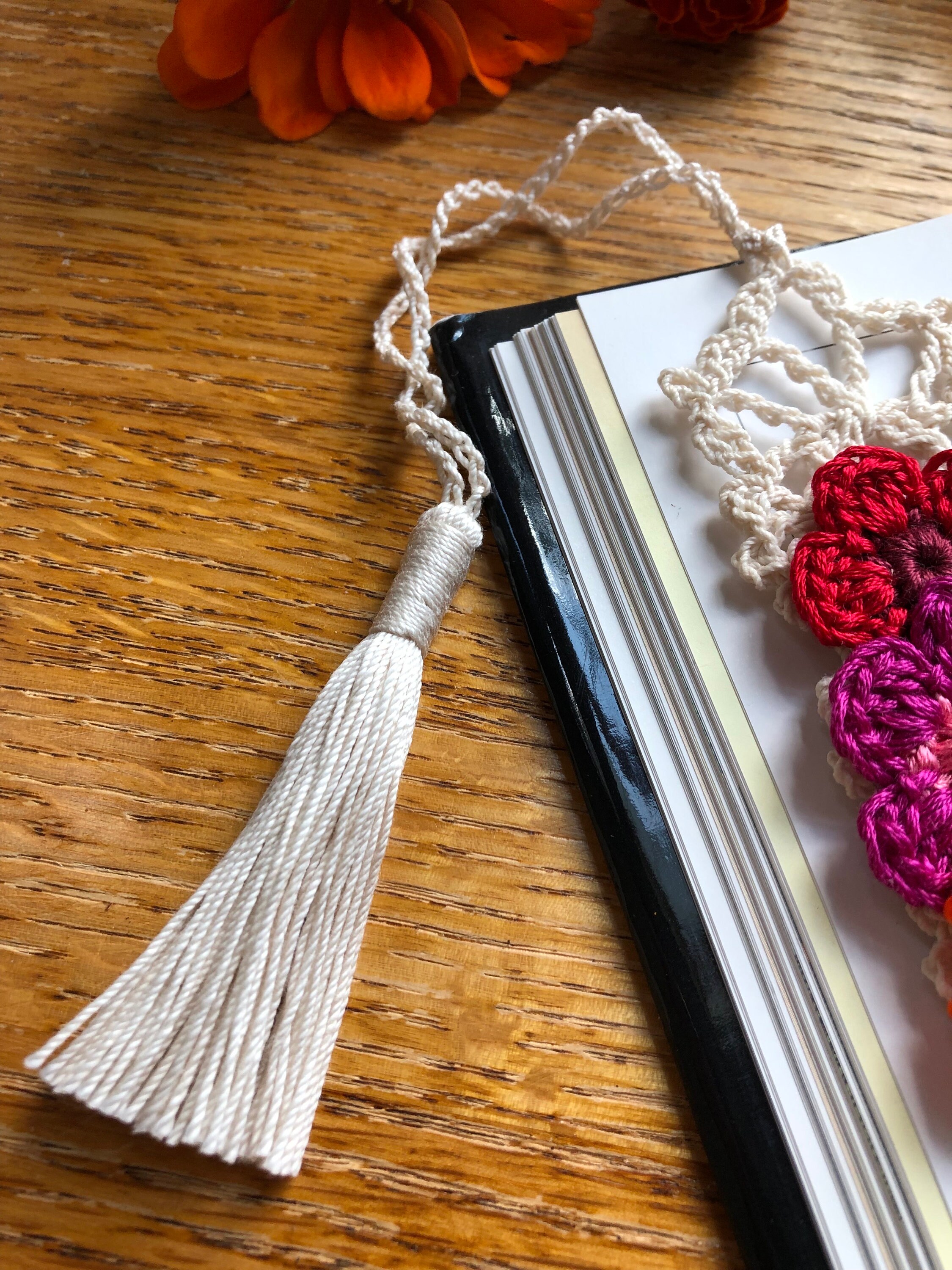Crochet Floral Bouquet Bookmark: Handmade Cotton Fall Colors, Bookmarks ...