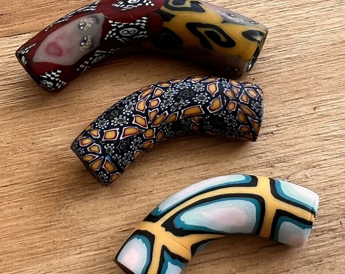 Fimo Clay Curved Millifiore Bead, Bulk 90's Fimo Clay Long Elbow Bead ...