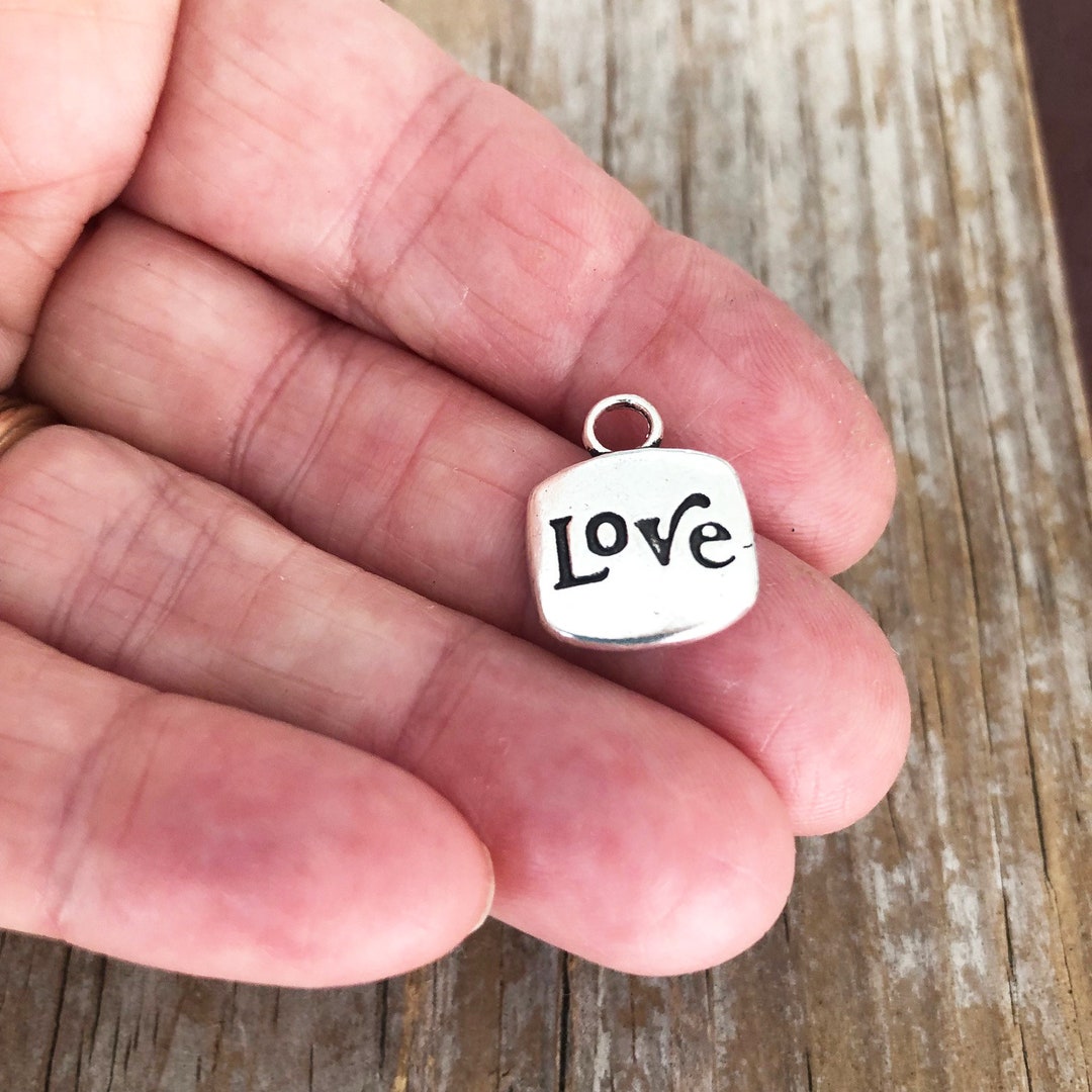 5 Love Heart Charms, Two Sided One Side Love, One Side Heart - Etsy