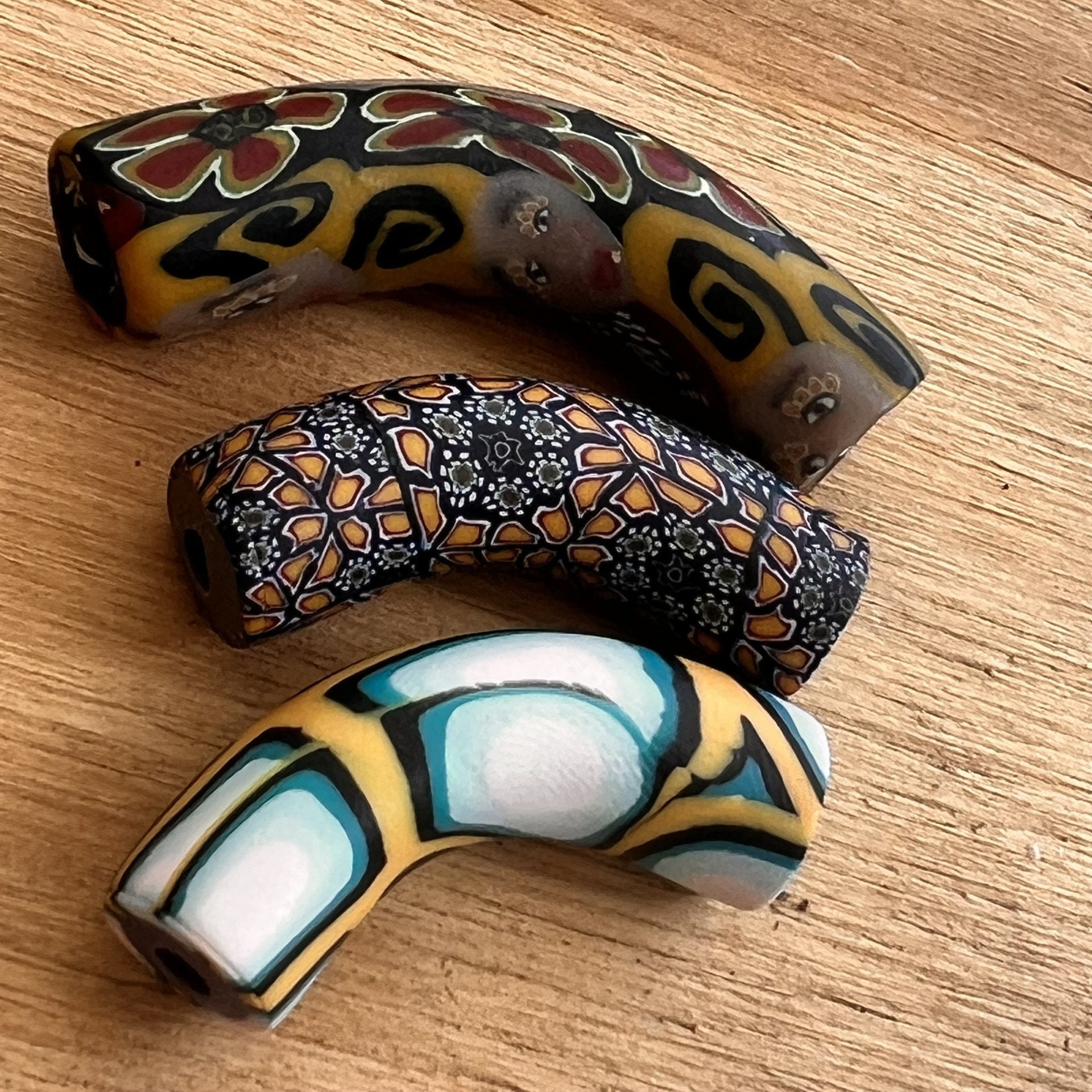 Fimo Clay Curved Millifiore Bead, Bulk 90's Fimo Clay Long Elbow Bead ...