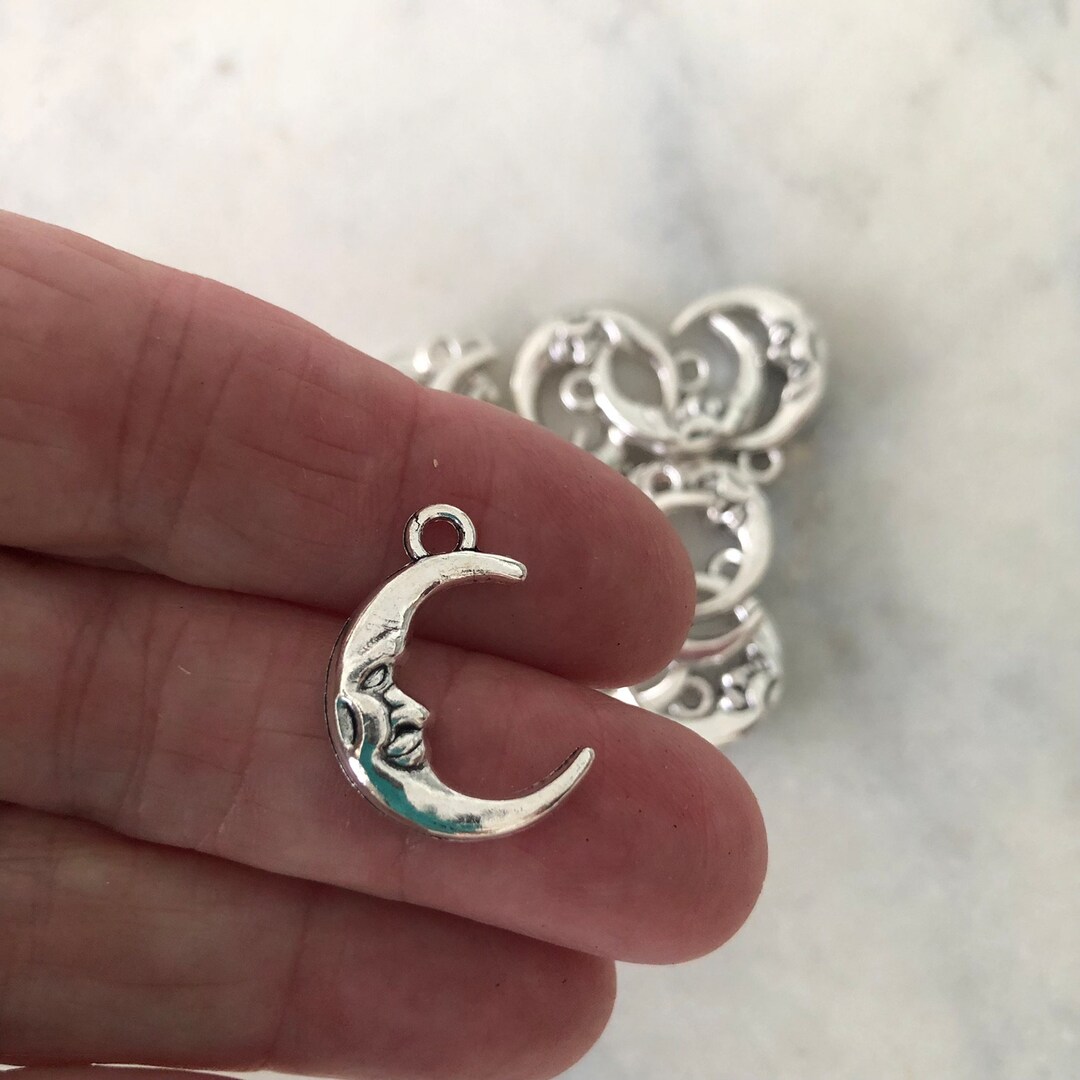 5 Moon Charms/ Man in Moon Charms/ Crescent Moon Charm/ Moon Two Sided ...