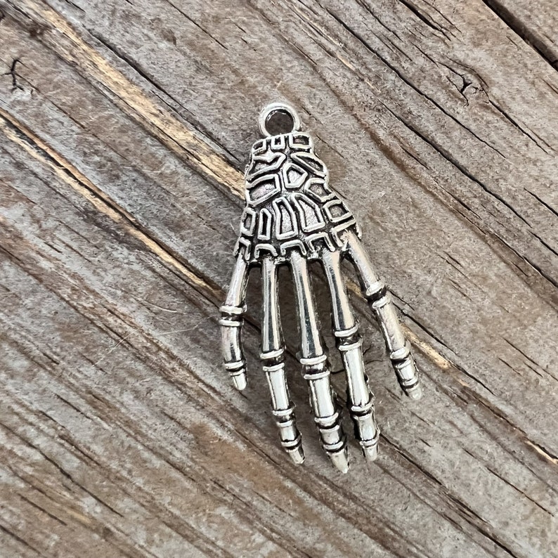 Silver Skeleton Hand Charm, Boney Hands Charm, Long Fingers Pendant ...