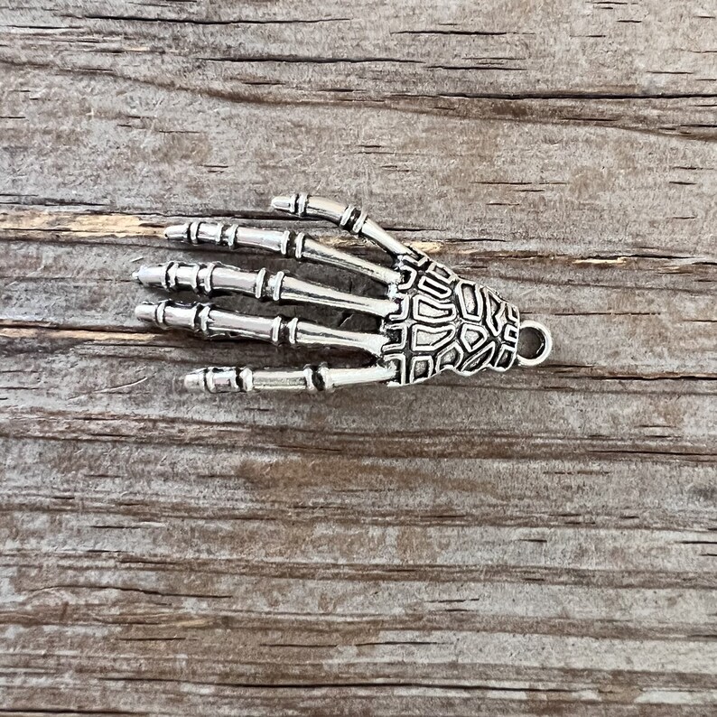 Silver Skeleton Hand Charm, Boney Hands Charm, Long Fingers Pendant ...