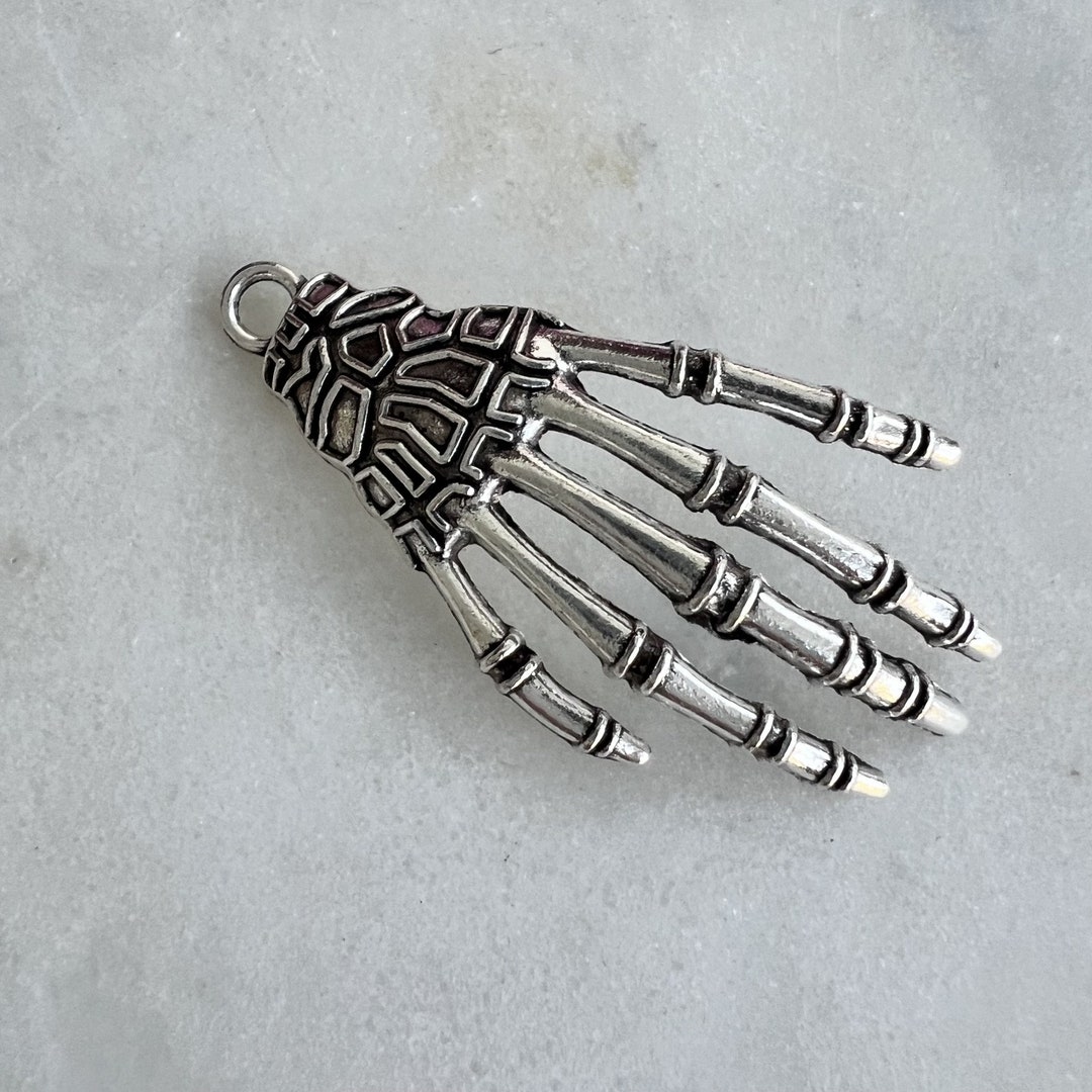 Silver Skeleton Hand Charm, Boney Hands Charm, Long Fingers Pendant ...
