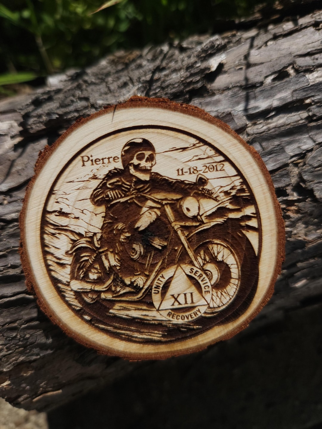 Free to Ride Personalized Biker Skeleton Sobriety Milestone Medallion W ...