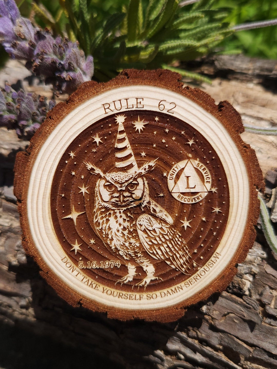 Rule 62 Party Owl Sobriety Chip *personalized* Sober AA NA Al Anon ...