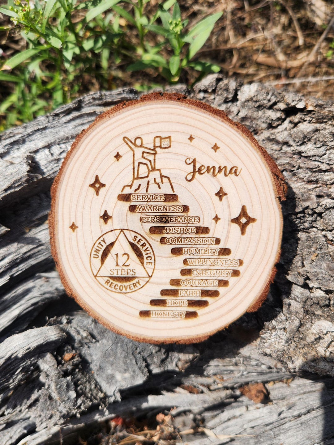 Custom Engraved AA NA Sobriety Medallion: 12 Steps Complete! Wood Token ...