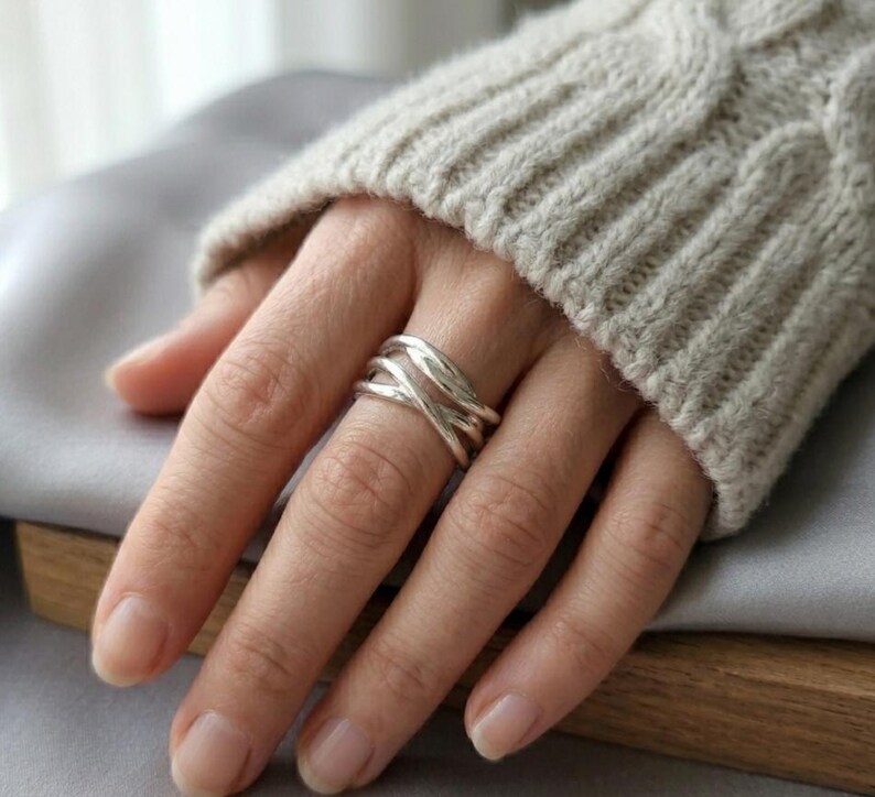 Multilayer Cross Over Statement Ring, Chunky Stainless Steel Band ...