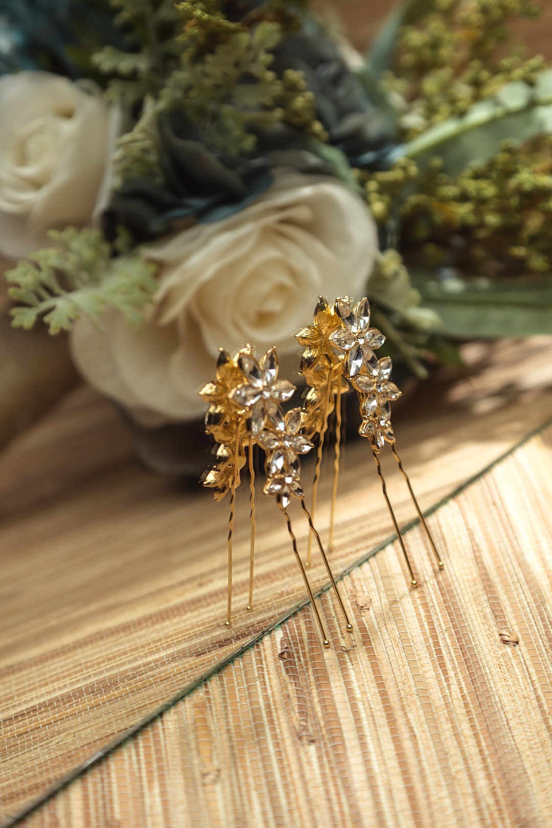 Golden Blossom Bridal Hair Pins: Embrace Nature's Beauty With a Touch ...