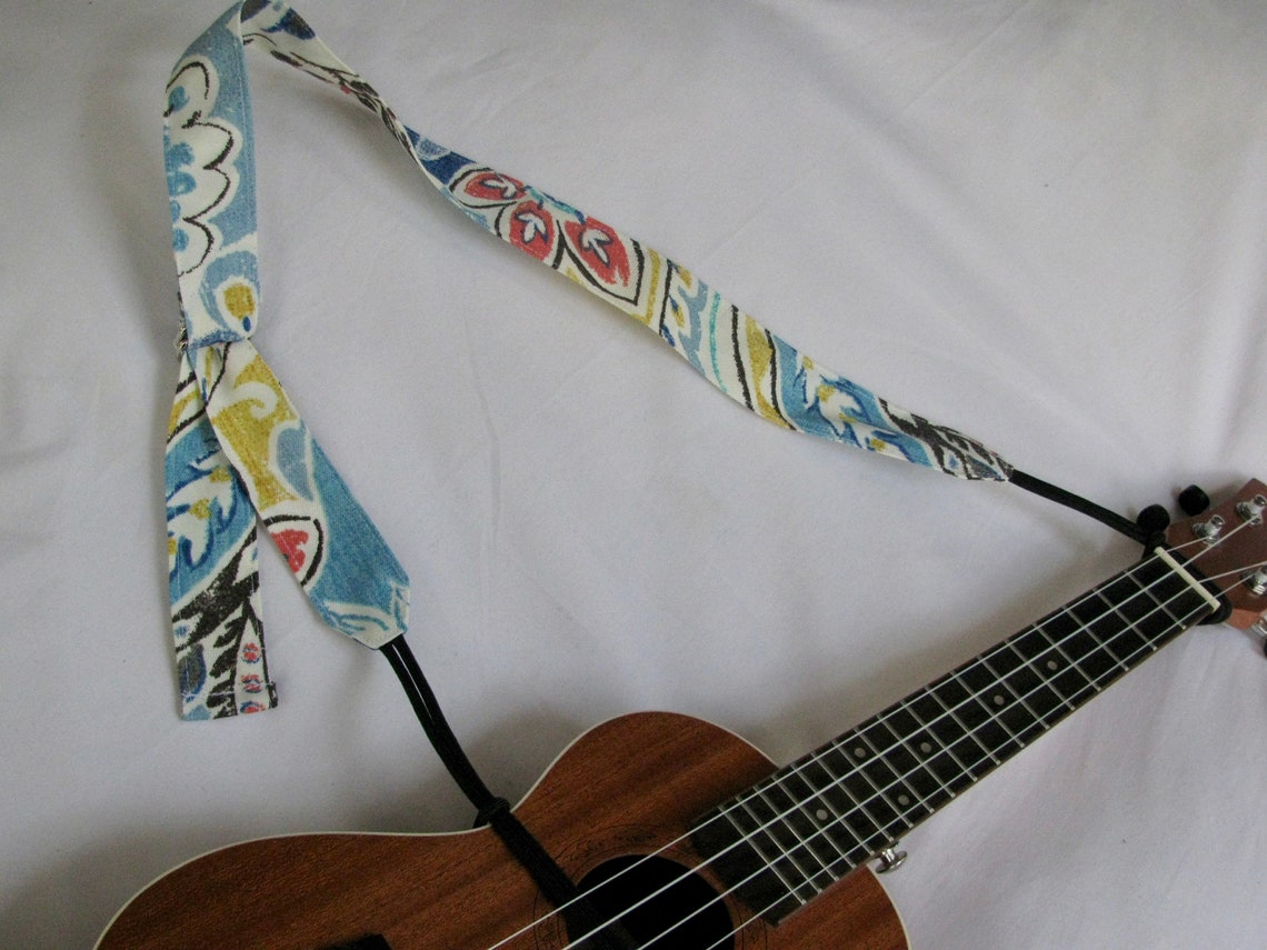 Ukulele Strap - Hands Free - Adjustable - Blue Floral With Black ...