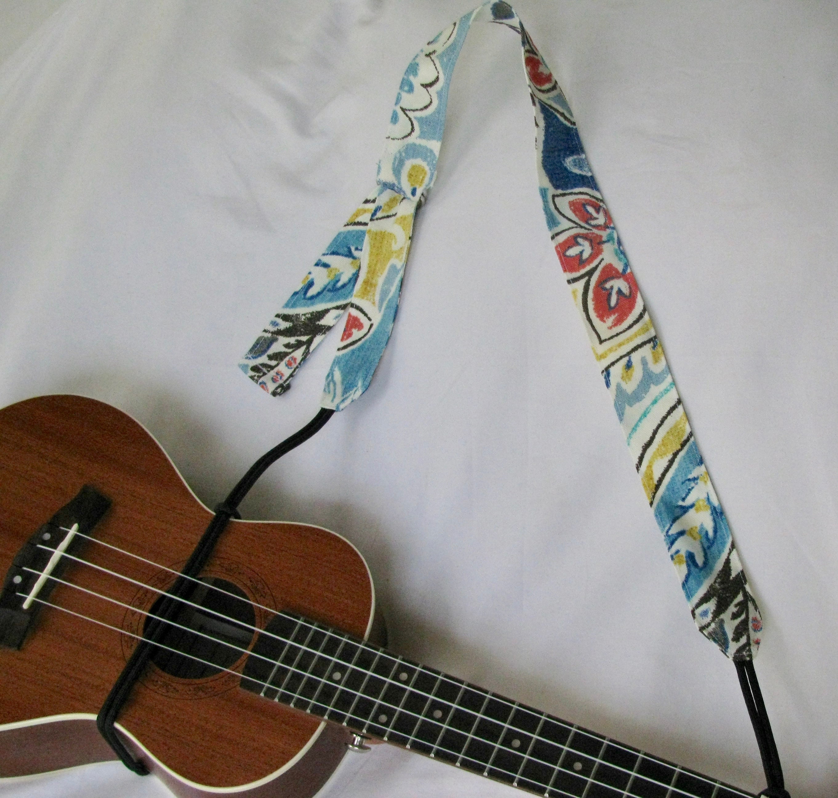 Ukulele Strap - Hands Free - Adjustable - Blue Floral With Black ...