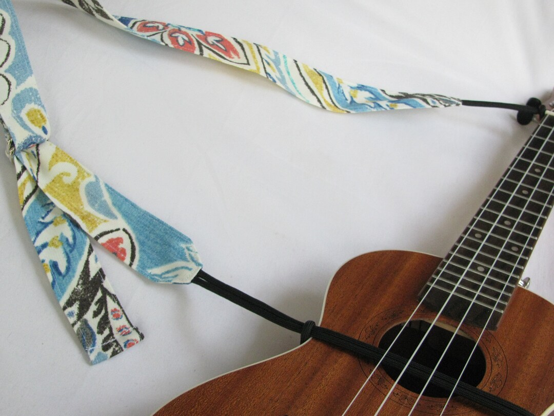 Ukulele Strap - Hands Free - Adjustable - Blue Floral With Black ...