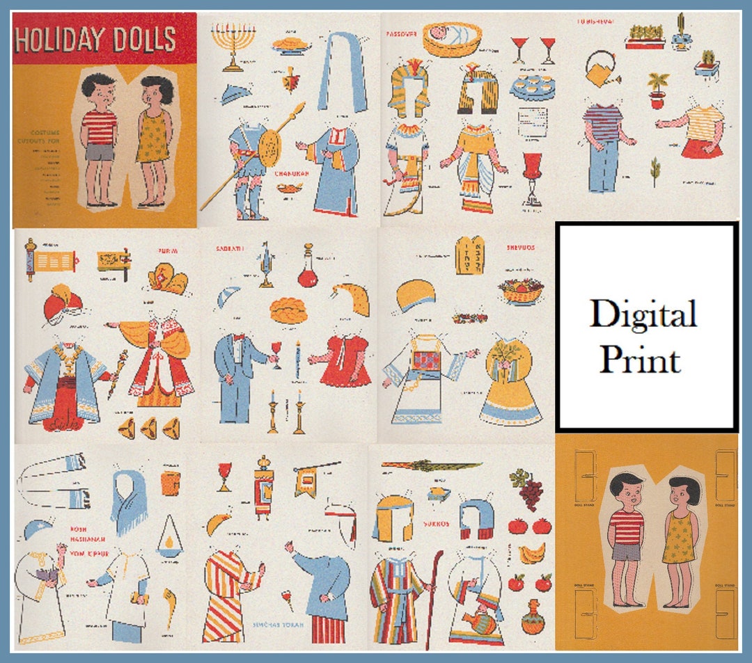 Digital Collage Sheet Jewish Paper Dolls and Holiday Costume Cut Outs ...