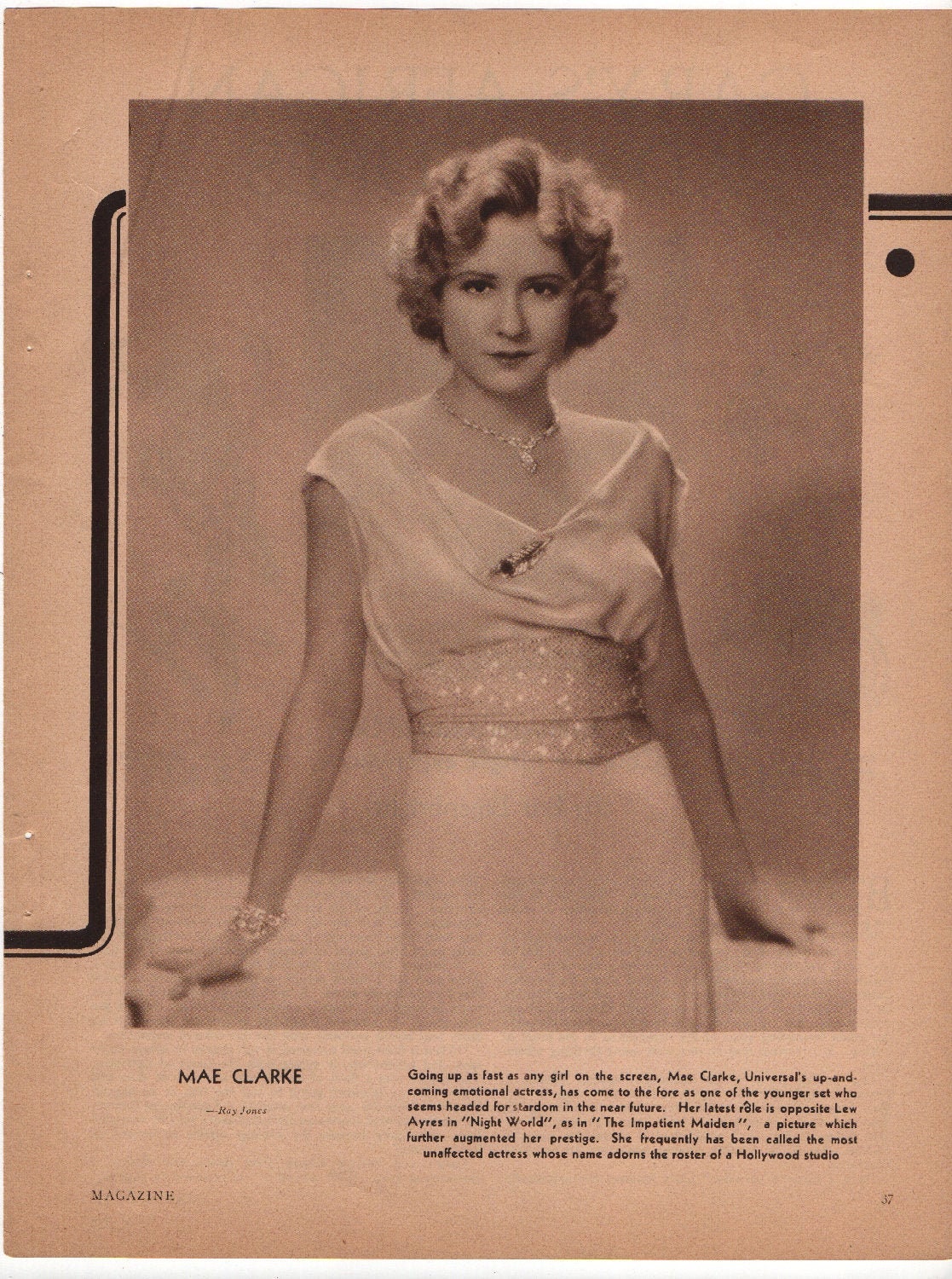 Actress Mae Clarke 1930s Photo Print | Screen Book Magazine Page | Gary ...