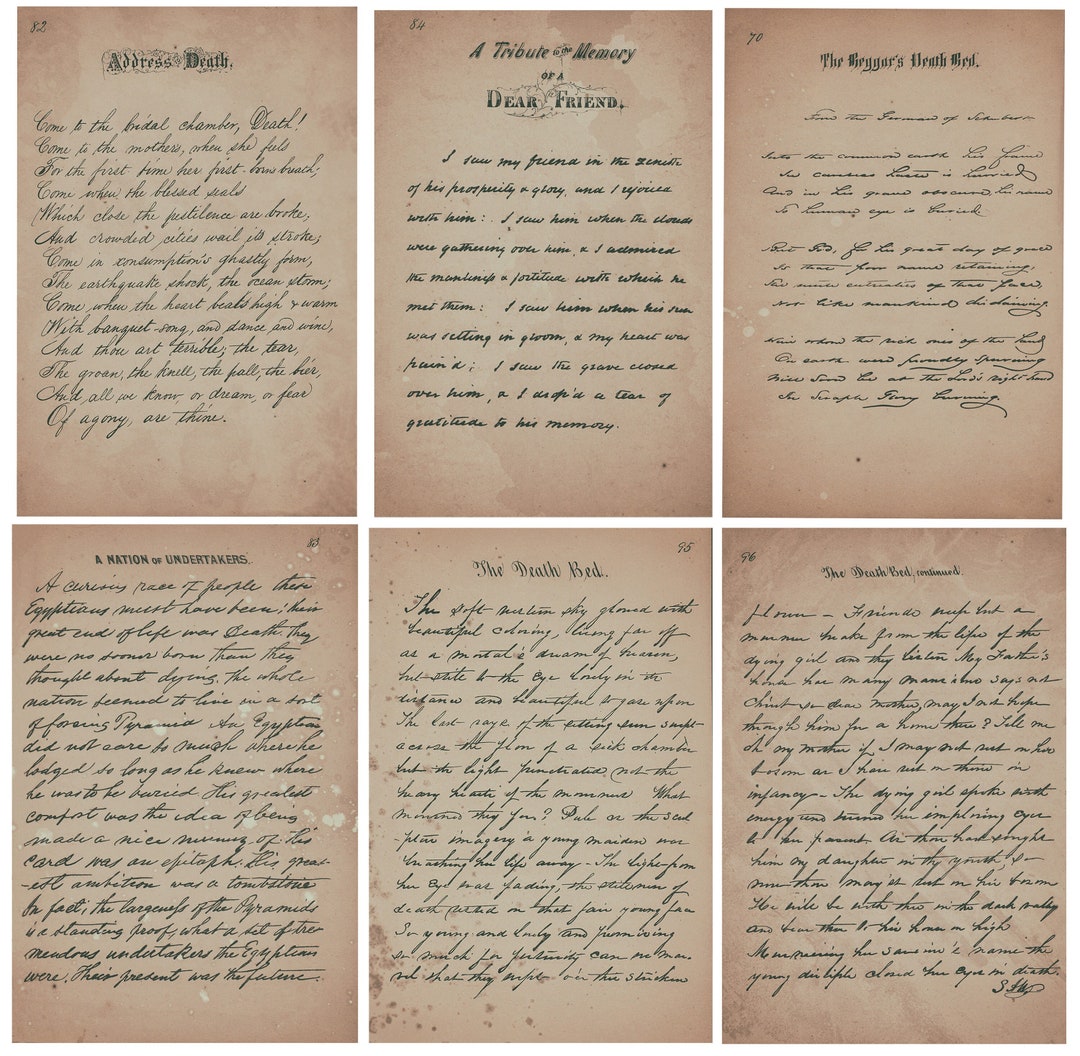 Antique Spooky Victorian Handwritten Pages on Death, Undertakers, 6 ...