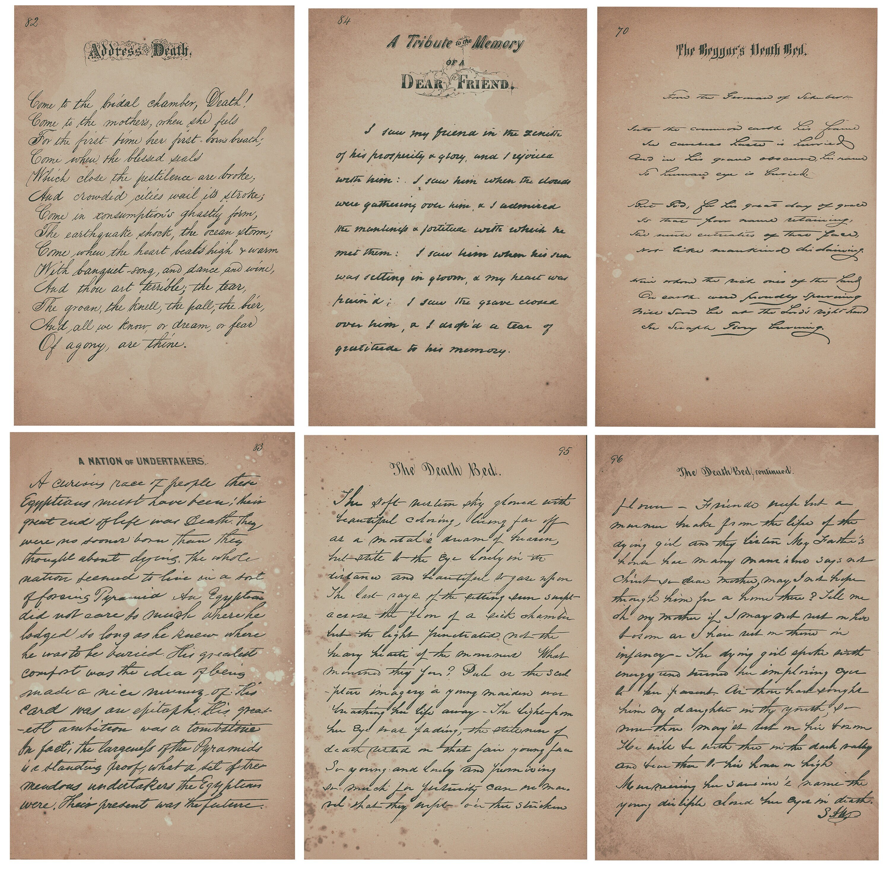 Antique Spooky Victorian Handwritten Pages on Death, Undertakers, 6 ...