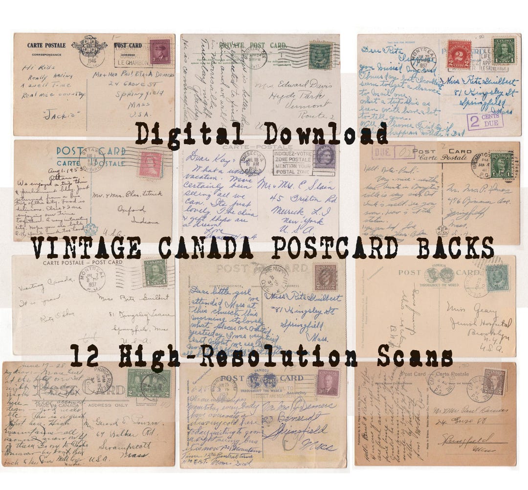 12 Vintage Canada Postcard Backs With Stamps, Postmarks Digital ...