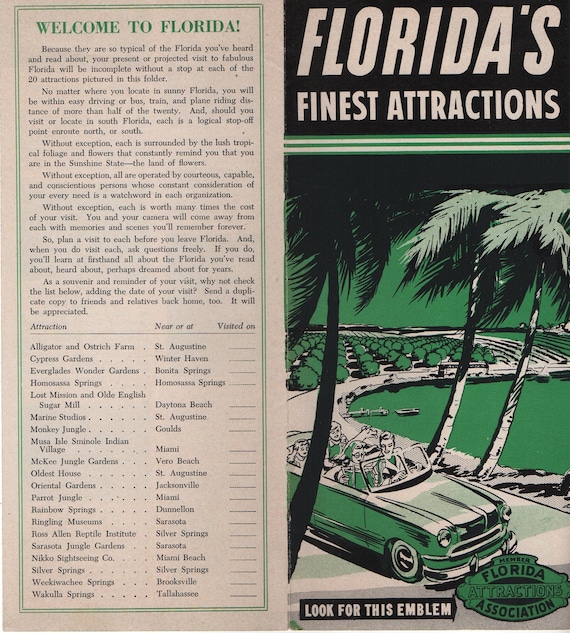 1950s? Florida's Finest Attractions Travel Brochure Memorabilia Art ...