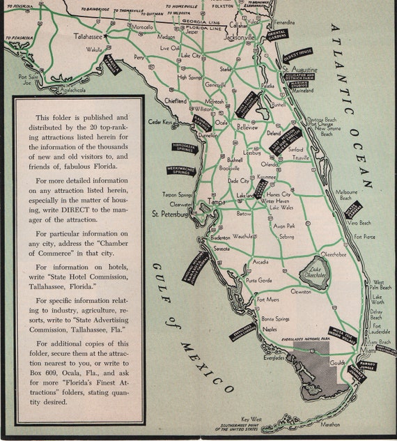 1950s? Florida's Finest Attractions Travel Brochure Memorabilia Art ...