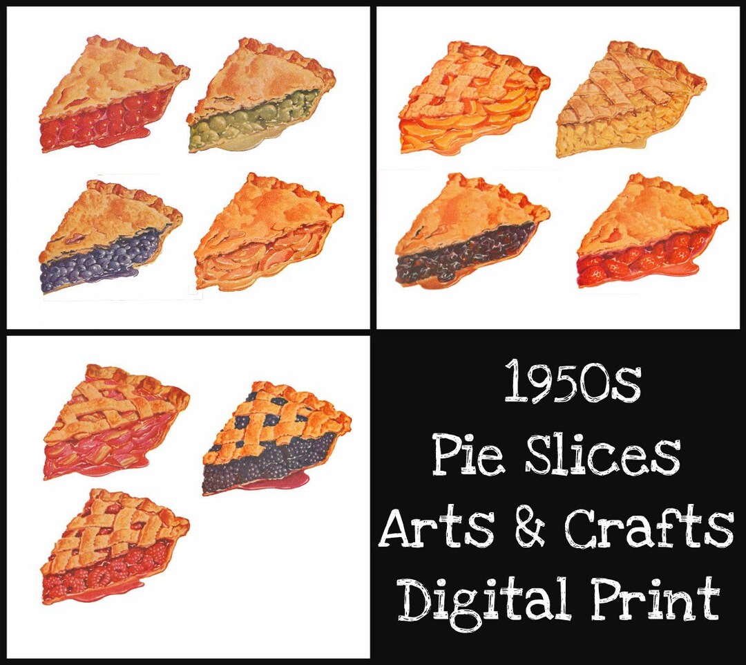 Vintage 1950s Fruit Pie Slices, 11 Midcentury Modern Images, Digital ...