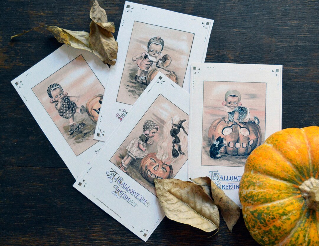 Creepy Vintage Halloween Postcards | Jack-o'-lantern Girl Digital Art ...