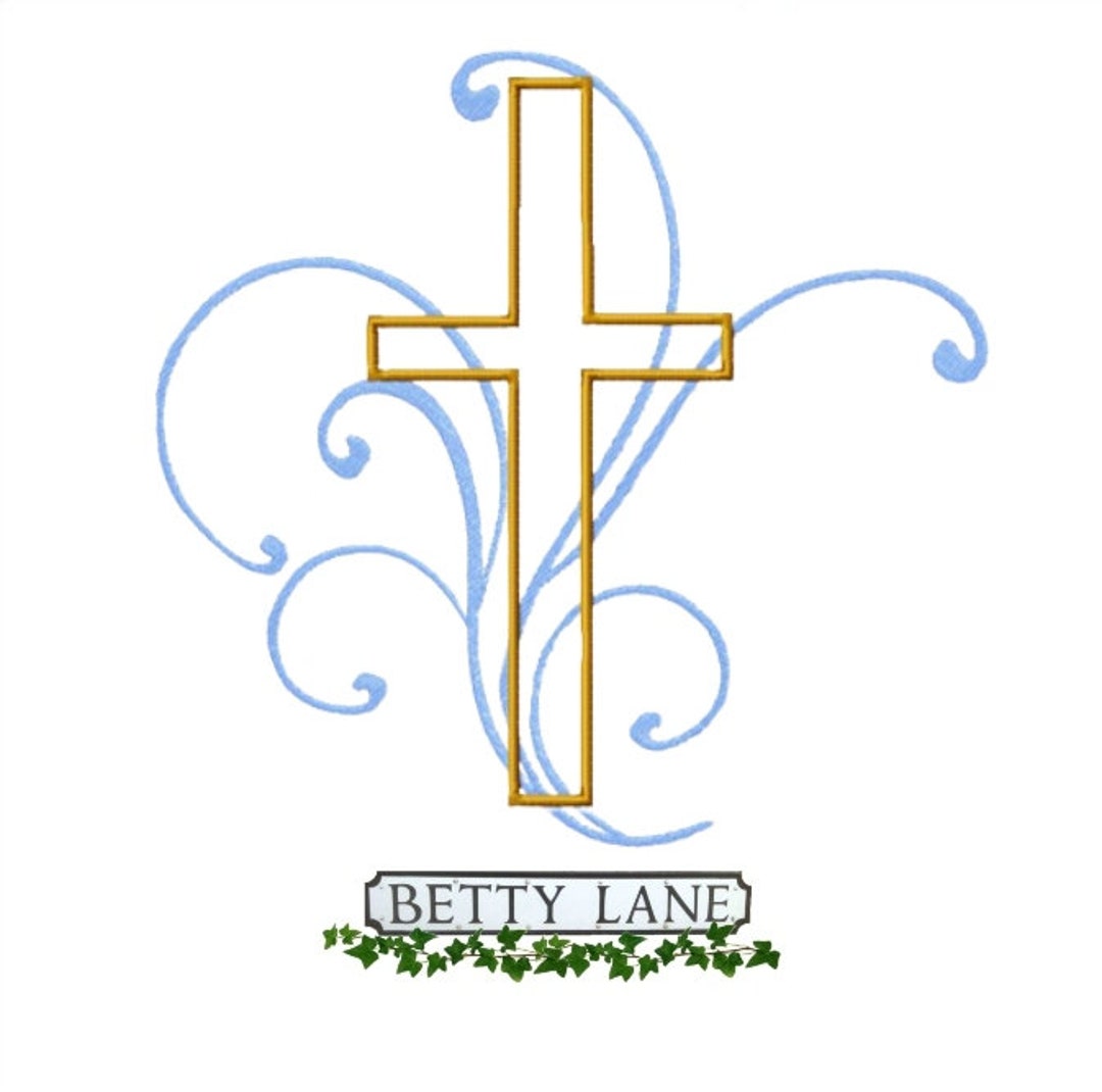 Cross Outline With Swirls Baptism Church Easter Embroidery - Etsy