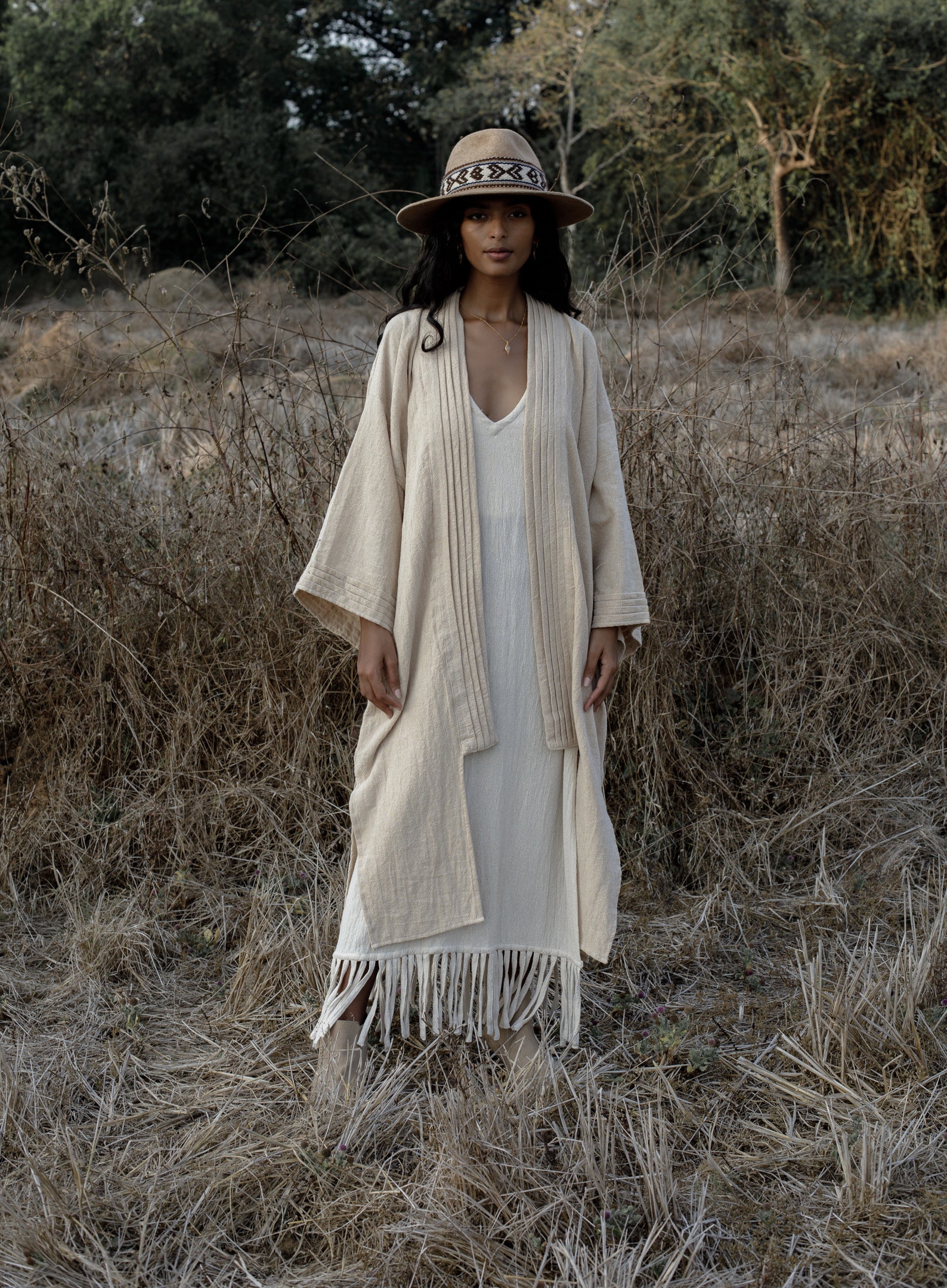 Beige Boho Kimono/bohemian Cover Up/natural Clothing/ceremony Coat ...