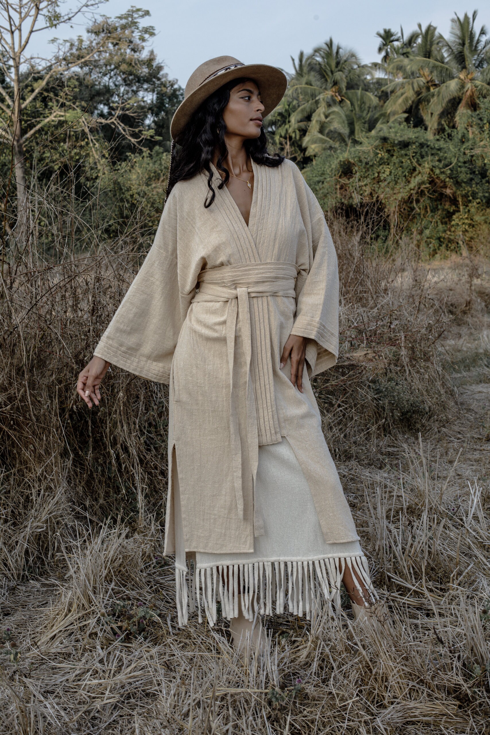 Beige Boho Kimono/bohemian Cover Up/natural Clothing/ceremony Coat ...