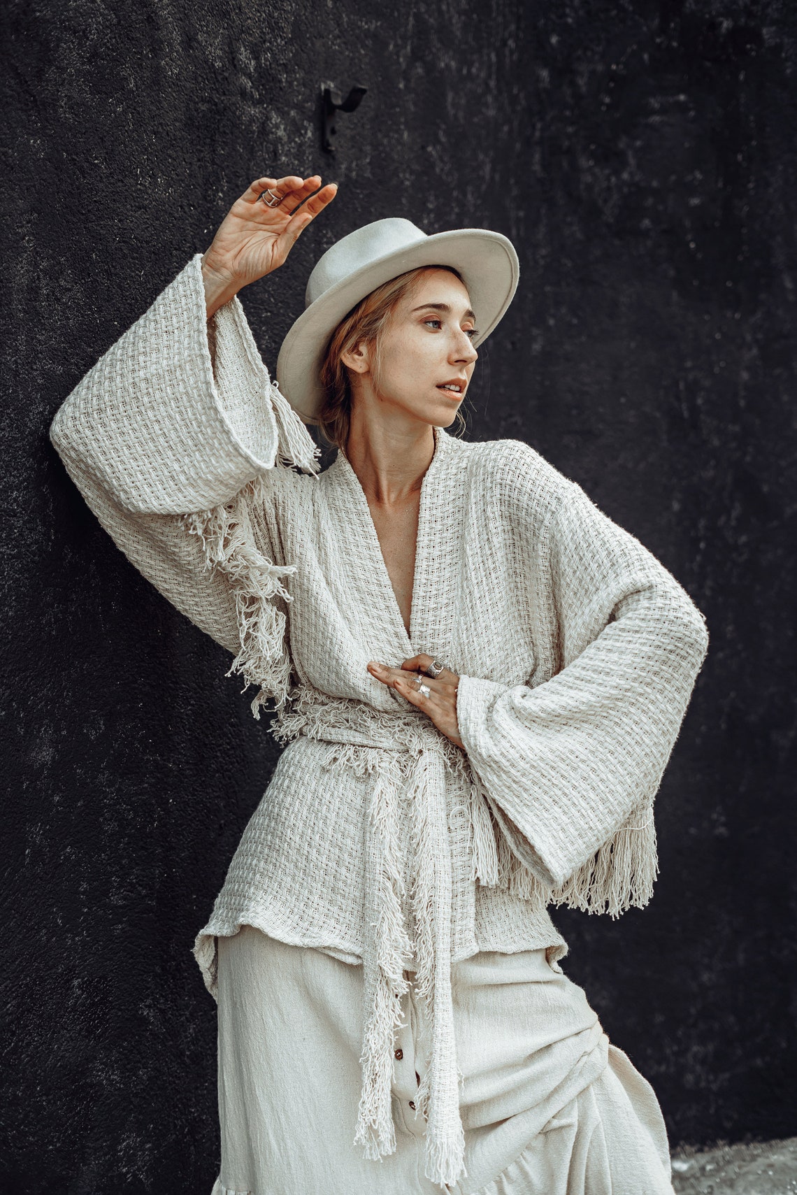 Boho Kimono Jacket/bohemian Cover Up/off White Organic Kimono - Etsy