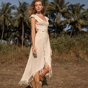Wrap Assymetric Dress/boho Goddess Dress/bohemian Fringe Dress/off ...
