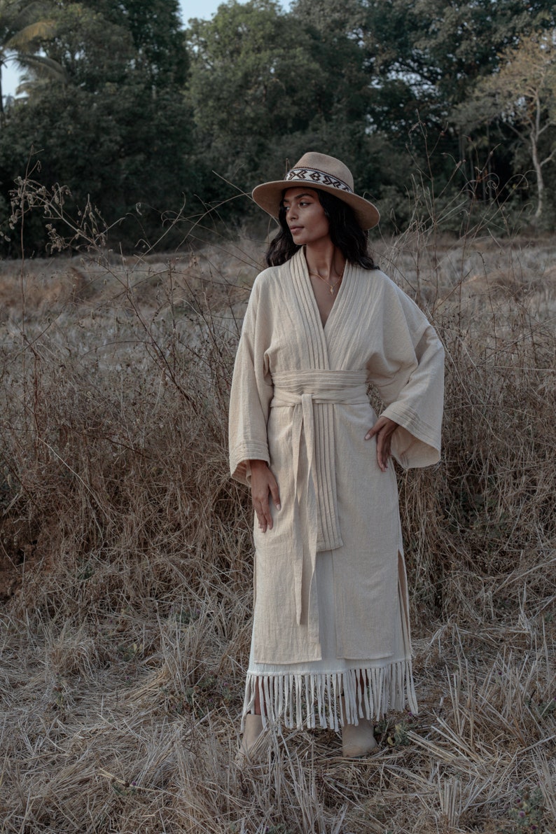 Beige Boho Kimono/bohemian Cover Up/natural Clothing/ceremony Coat ...