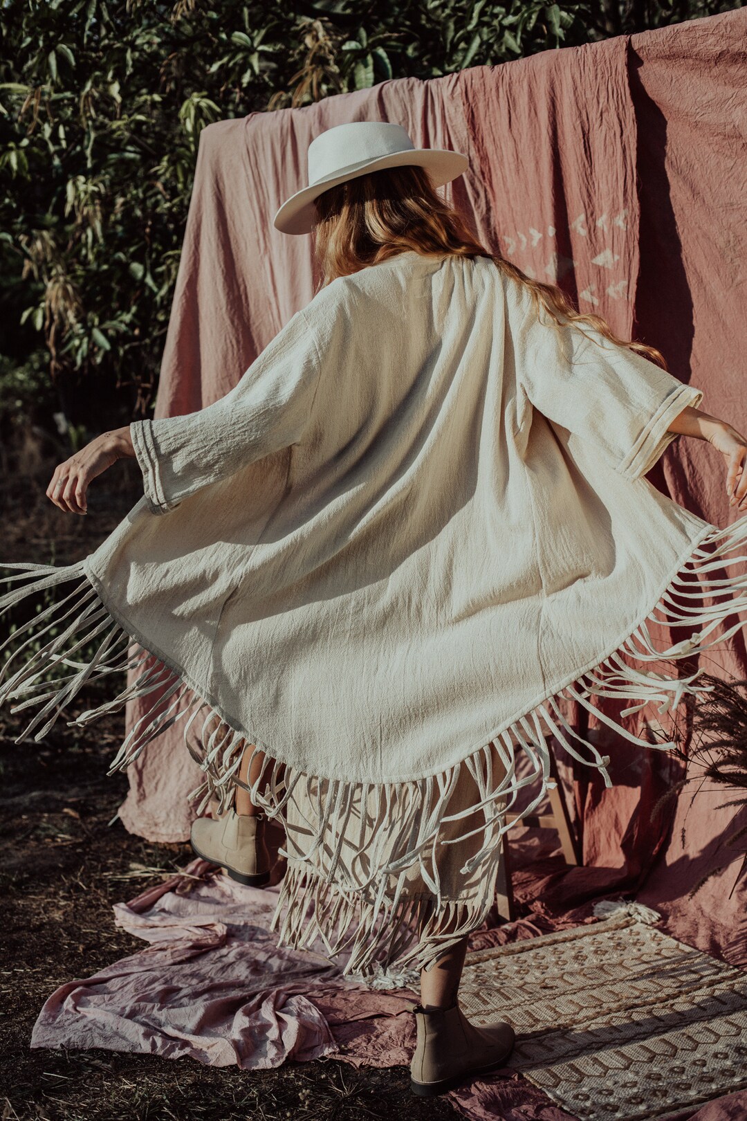 Boho Fringe Kimono/bohemian Cover Up/kimono Robe/festival Cape/natural ...