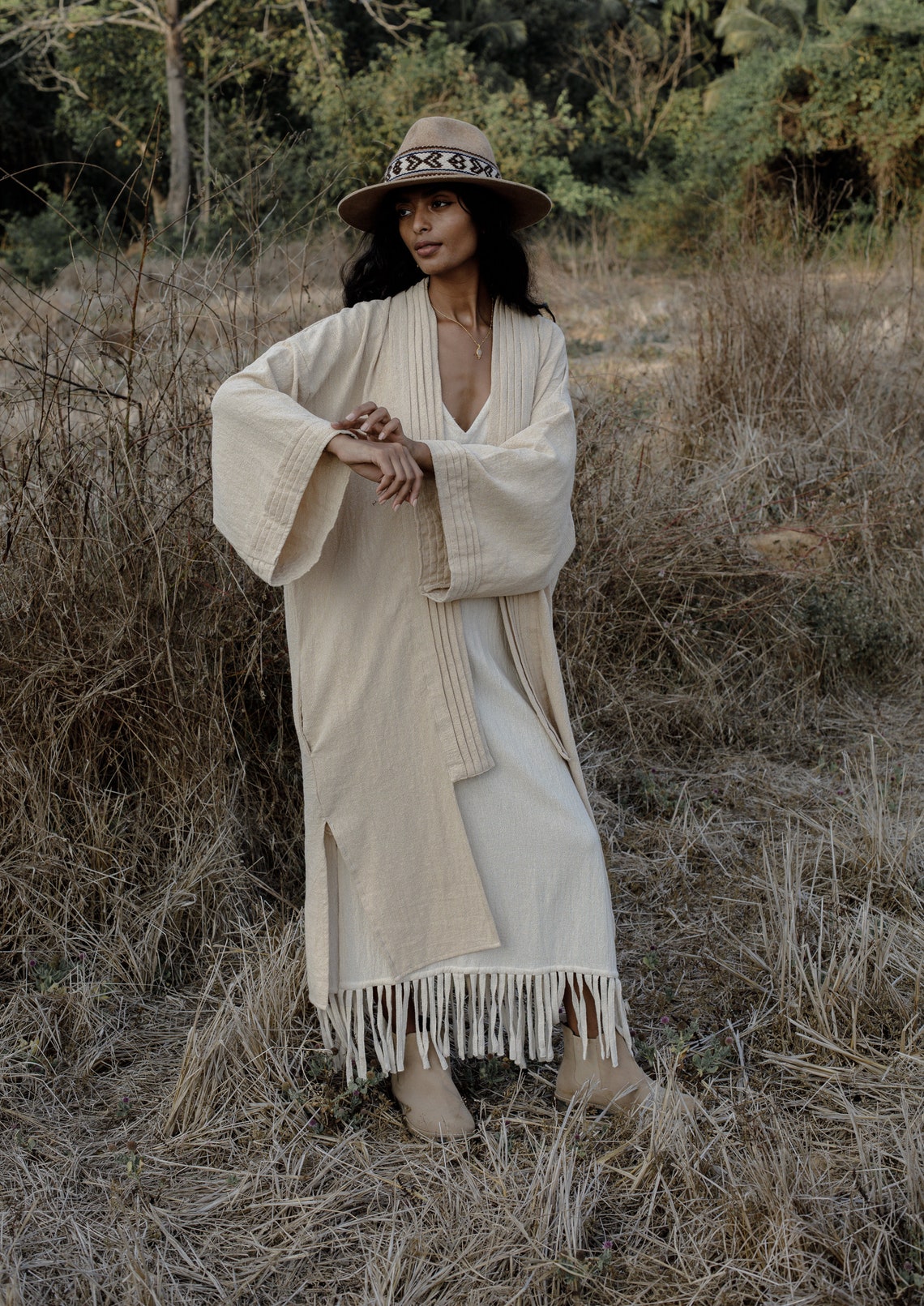 Beige Boho Kimono/bohemian Cover Up/natural Clothing/ceremony Coat ...