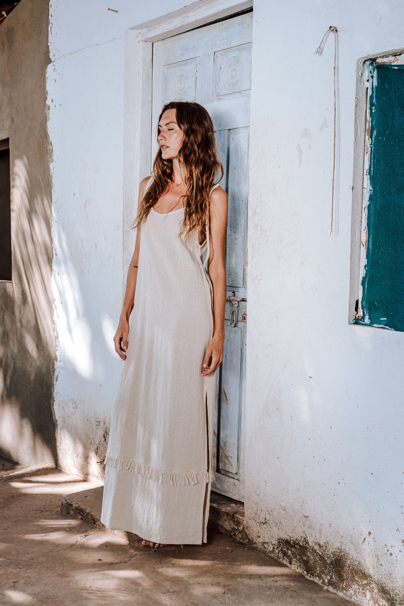 Open Back Straight Dress/off White Tank Dress/boho Maxi - Etsy