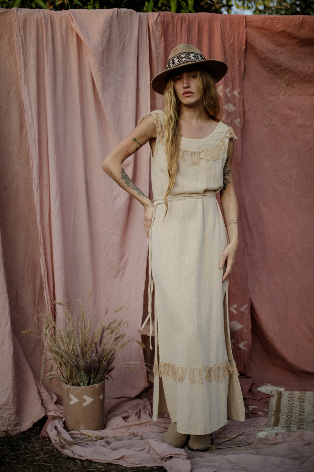 Fringe Maxi Dress/beige Boho Dress/long Summer Dress/natural Clothing ...