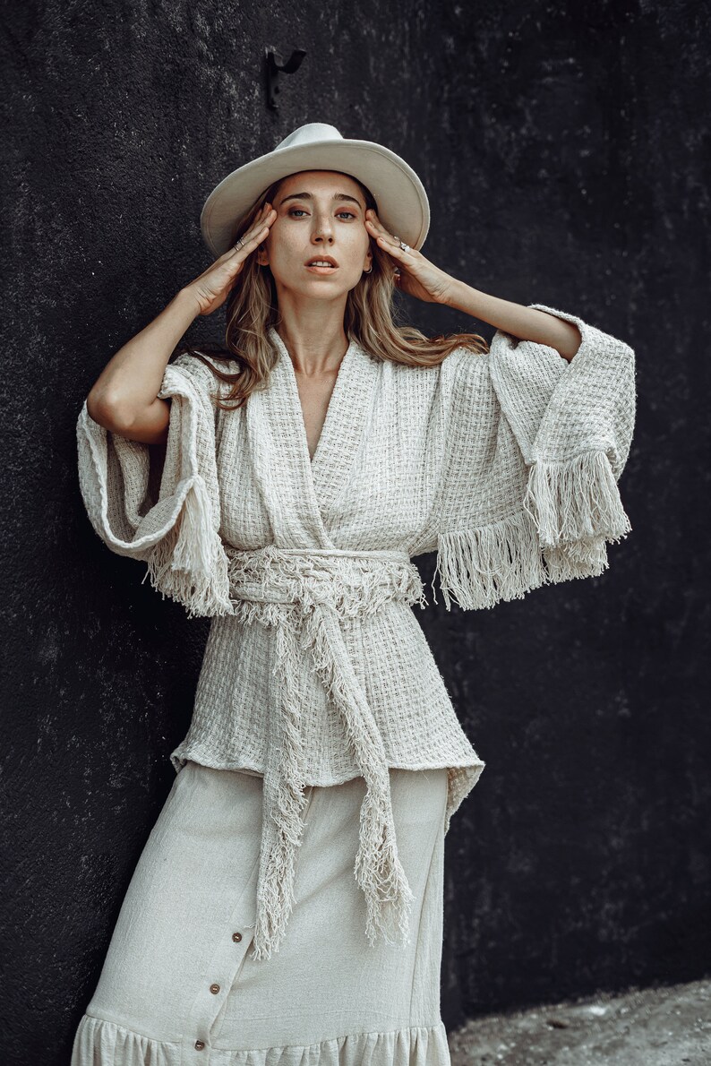 Boho Kimono Jacket/bohemian Cover Up/off White Organic Kimono | Etsy