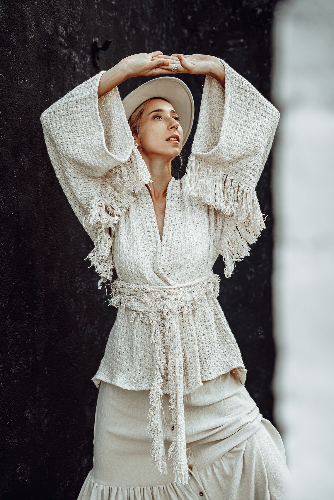 Boho Kimono Jacket/bohemian Cover Up/off White Organic Kimono - Etsy