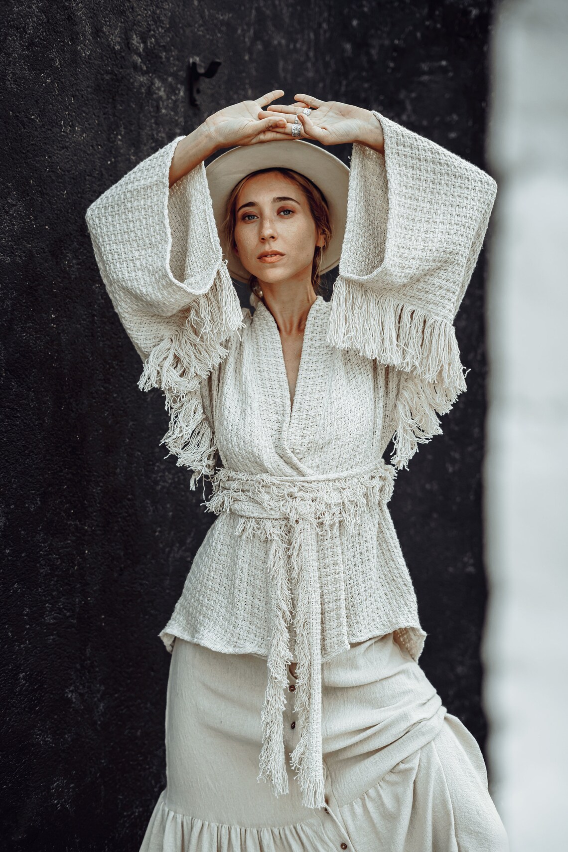 Boho Kimono Jacket/bohemian Cover Up/off White Organic Kimono | Etsy