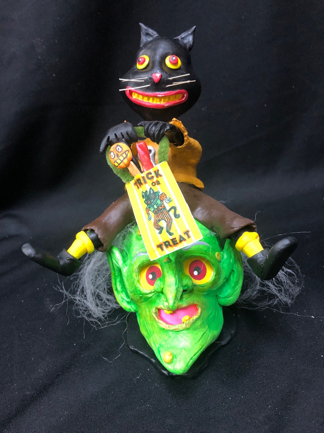 Black Cat on Witch Lantern Candy Container - Etsy