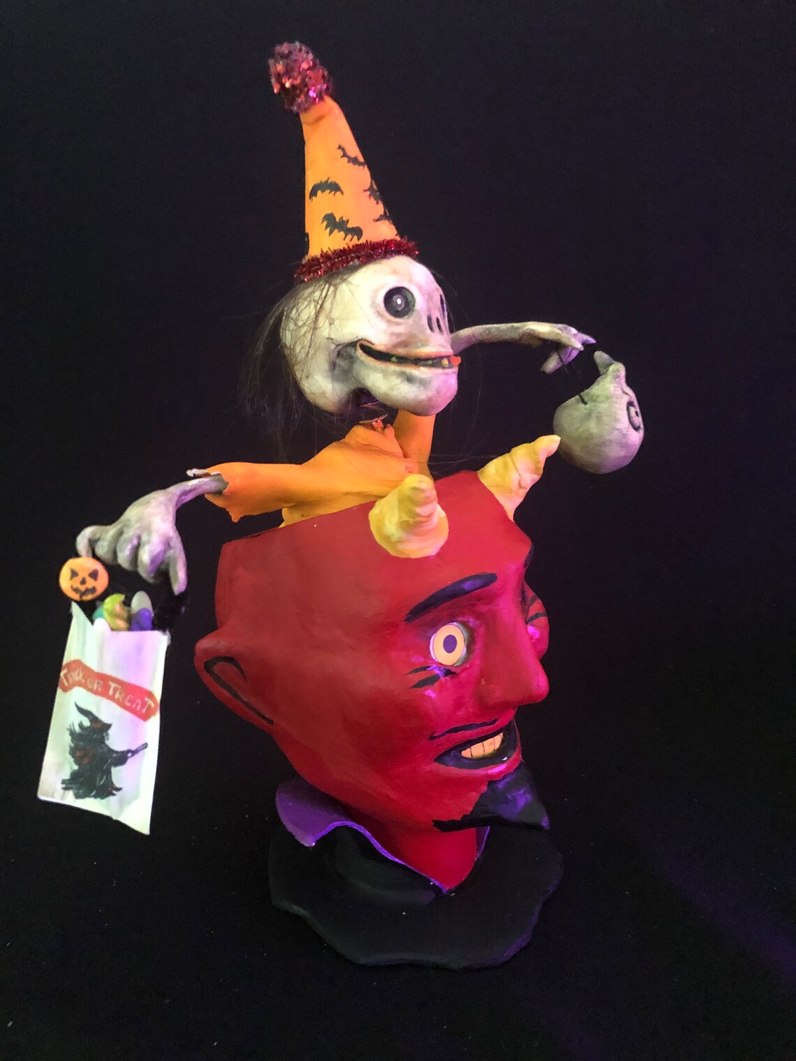 Skeleton Trick or Treater Inside Devil Lantern Bobble-head - Etsy