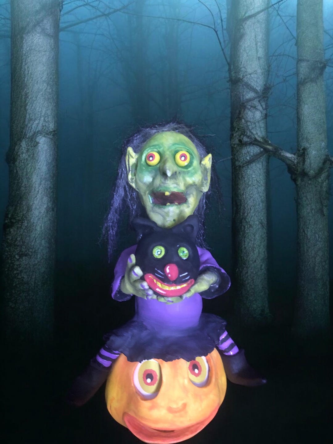 Bobblehead Witch on Pumpkin Lantern Candy Container - Etsy